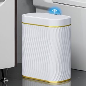 steo spce bathroom small trash can with automatic touchless lid, 2.6 gallon smart garbage can narrow waterproof trash bin for bedroom, office, living room-glod white