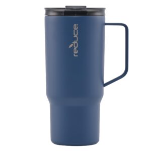 reduce 24 oz hot1 vacuum insulated mug for hot tea, coffee and other hot drinks - with flo-motion lid and handle, single-serve and cupholder friendly, keeps drinks hot for up to 8 hrs, mineral blue