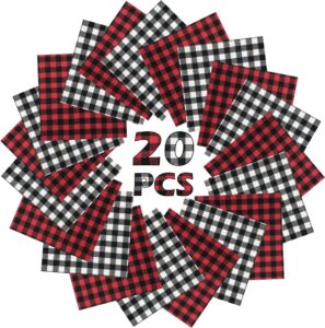 20 pieces precut gingham fabric, xmas cotton buffalo plaids color red/black/white squares for sewing quilting diy homemade craft decoration 10 x 10 inches (mix)