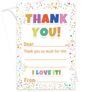 vusnud 72pcs kids thank you cards, fill in the blank thank you notes with envelopes from teacher for birthday (4x6 in)