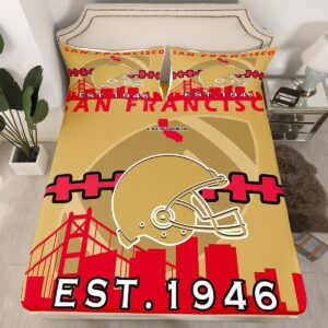 Erosebridal Boys Football Bed Sheets Set for Youth,Rugby Sheet Set Full American Football Lovers Sheets Ball Game Flat Fitted Sheet with 2 Pillow Shams,Red Yellow,(San Francisco)