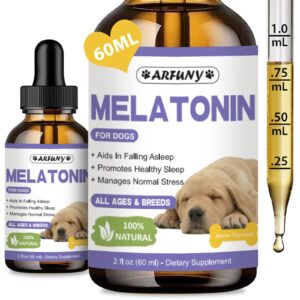 melatonin for dogs | 60ml natural calming for dogs anxiety & stress with melatonin, valerian, ashwagandha & l-theanine | liquid melatonin for dogs helps with sleep, thunder, fireworks | 2 oz, bacon