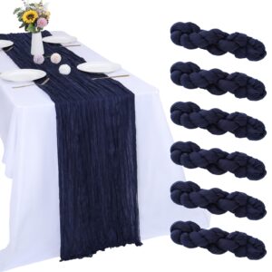 restfulglow 6 pack navy blue cheesecloth table runner 10ft boho gauze fabric table runner 35 x 120 inch rustic sheer runner for wedding birthday baby shower party boho table decoration（navy blue）