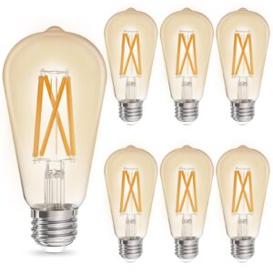 vation lighting 6 pack st19 𝐀𝐦𝐛𝐞𝐫 𝐆𝐥𝐨𝐰 𝐕𝐢𝐧𝐭𝐚𝐠𝐞 𝐄𝐝𝐢𝐬𝐨𝐧 𝐋𝐢𝐠𝐡𝐭 𝐁𝐮𝐥𝐛 led filament bulb 5w with amber glass, 90+ high cri, dimmable 2200k, e26 medium base, ul listed