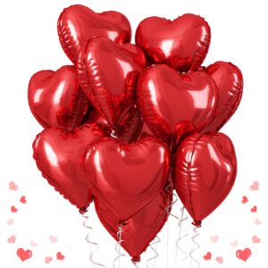 red heart balloons, 18 inch red heart foil balloons large red foil balloons helium for valentine's day party decoration red heart shape mylar balloons for valentines day birthday wedding bridal