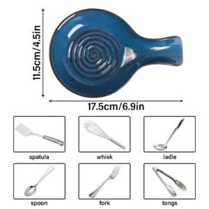 JINIHFW Spoon Rest for Kitchen, Ceramic Spoon Holder for Stove Top, Cooking Spoon Holder，Coffee Spoon Holder,Heat Resistant Utensil Rest for Countertop, Dishwasher Safe, Blue (1 pcs)