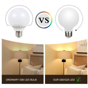 G25 LED Classic Dimmable Light Bulbs,Globular Bulb,Vanity Light Bulb,Warm White 2700k with CRI95,No Flicker,Eye Protection,Suitable for Bedroom,Mirror,Batheroom.40W Equivalent.(6PACK)