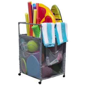 pool bins rolling pool noodle storage organizer bin, standard noodle holder (25.4" w x 26" l x 40.5" h), gray