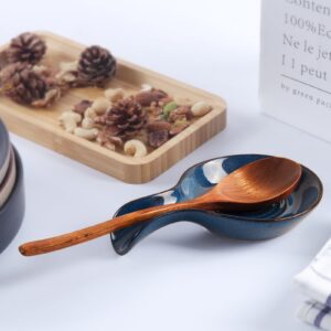 JINIHFW Spoon Rest for Kitchen, Ceramic Spoon Holder for Stove Top, Cooking Spoon Holder，Coffee Spoon Holder,Heat Resistant Utensil Rest for Countertop, Dishwasher Safe, Blue (1 pcs)