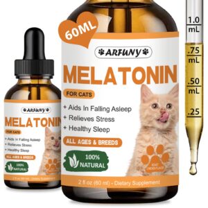 cat melatonin | 60ml melatonin for cats supports falling asleep | cat melatonin drop | cat sleep aid | cat calming | cat anxiety relief | stress relief for cats | 2 fl oz, roast chicken flavor