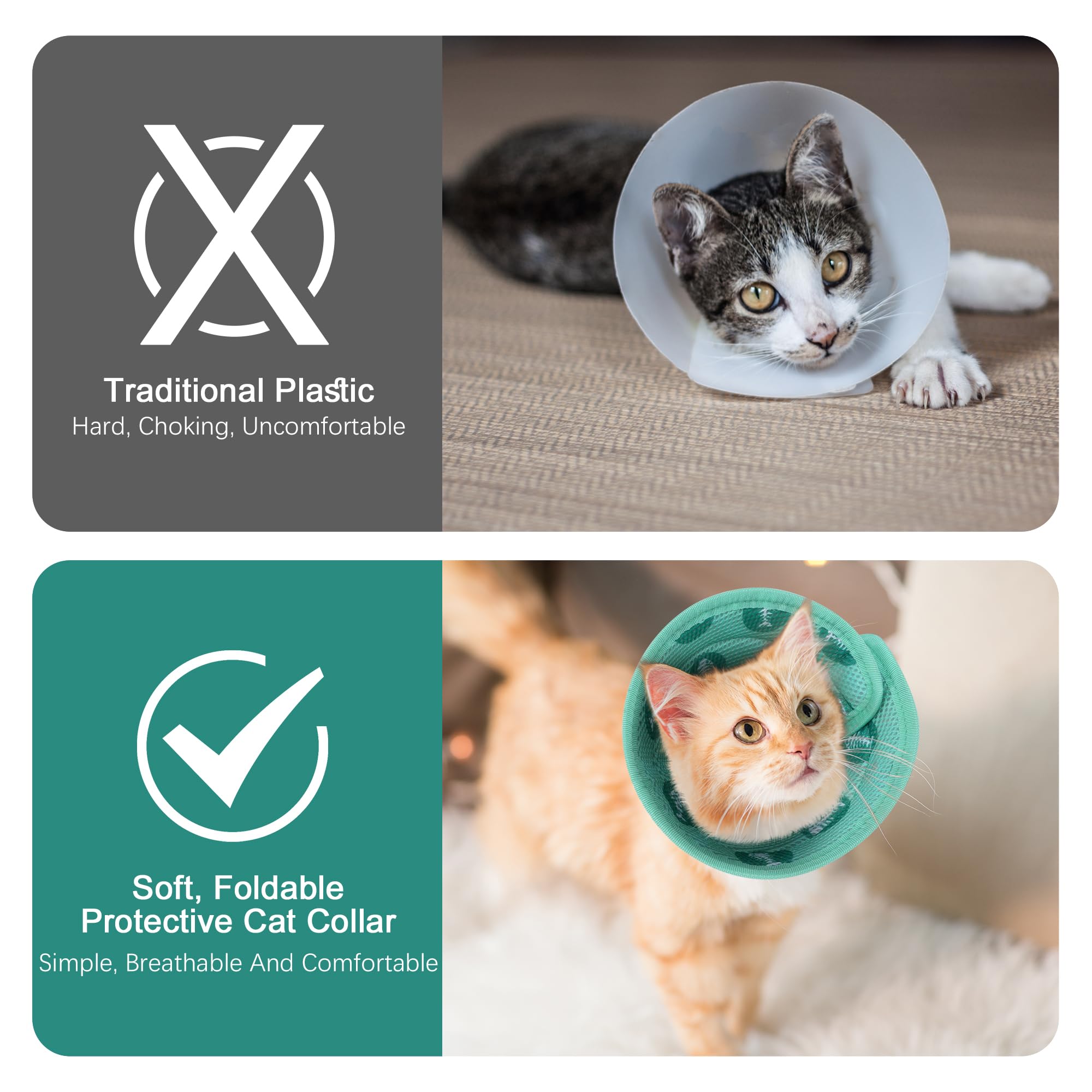 Ledander Soft Cat Cones After Surgery Tall, Cat Recovery Collars & Cones, Cat Neck Cone Alternative Elizabethan Collar for Cats After Surgery Anti-Bite Lick Wound Healing（Green，S）