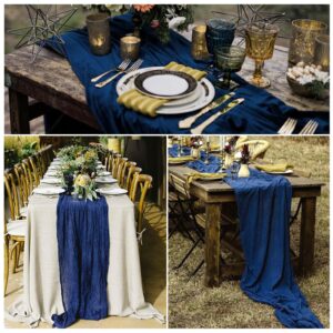 RestfulGlow 6 Pack Navy Blue Cheesecloth Table Runner 10FT Boho Gauze Fabric Table Runner 35 x 120 Inch Rustic Sheer Runner for Wedding Birthday Baby Shower Party Boho Table Decoration（Navy Blue）