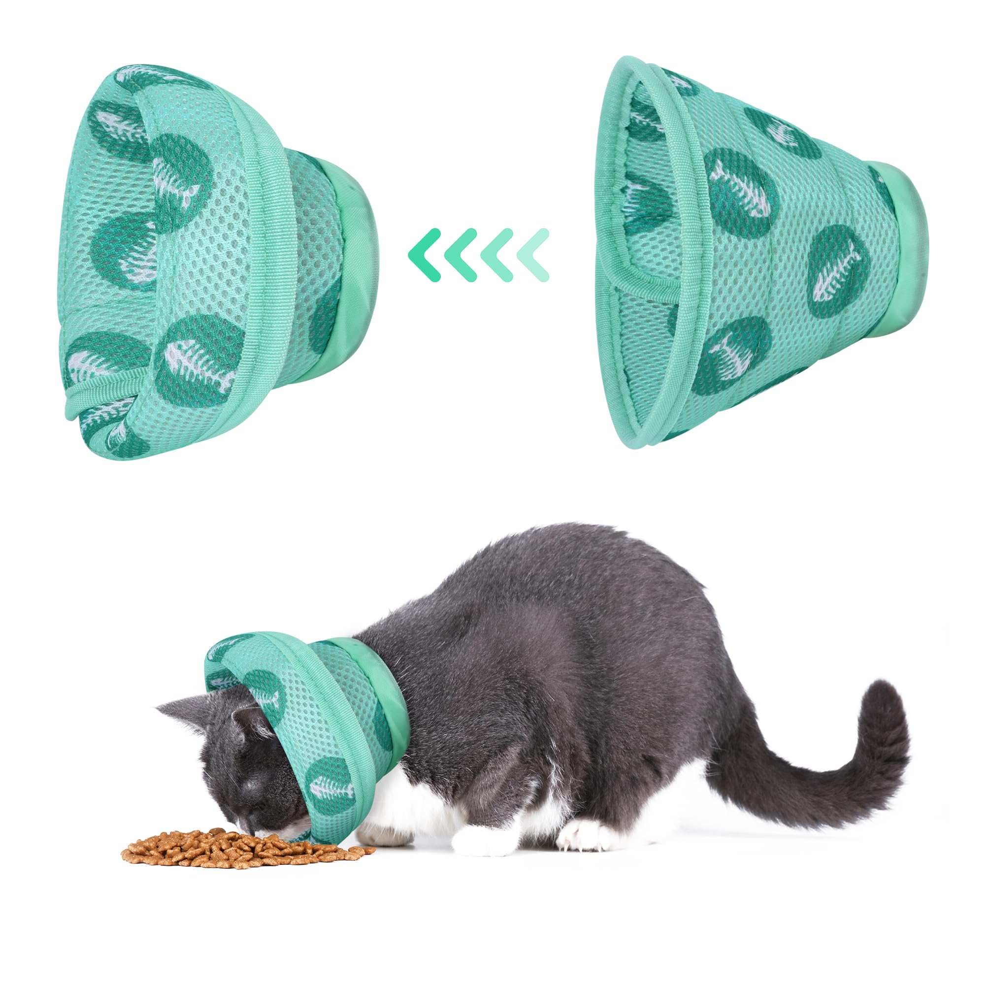 Ledander Soft Cat Cones After Surgery Tall, Cat Recovery Collars & Cones, Cat Neck Cone Alternative Elizabethan Collar for Cats After Surgery Anti-Bite Lick Wound Healing（Green，S）