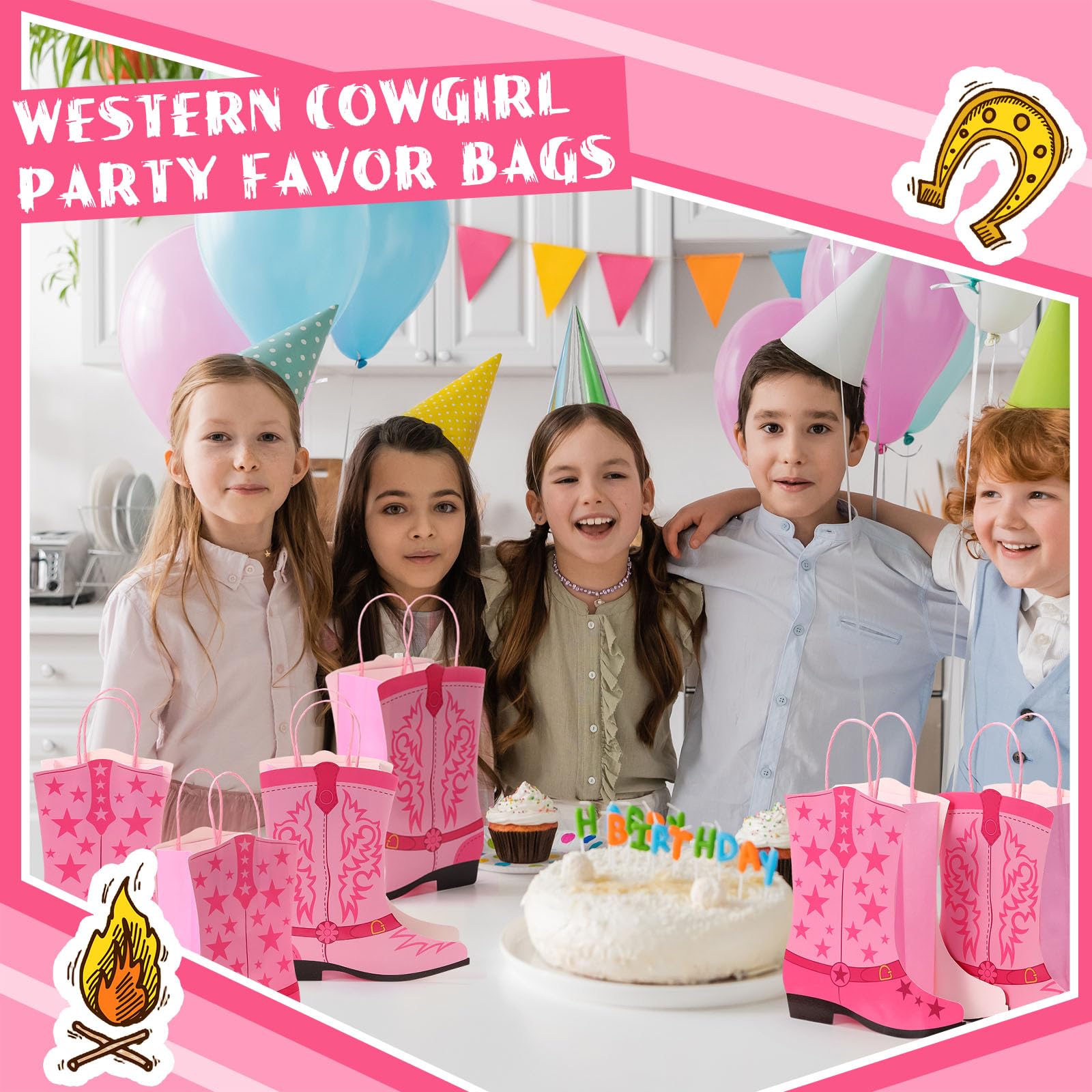 Mooliwe 16 Pcs Cowboy Cowgirl Boots Paper Bags Western Theme Party Favors Bags Wild West Girls Kraft Bags Bachelorette Party Theme Last Rodeo Party Supplies Cowgirl Party Favors (Pink)