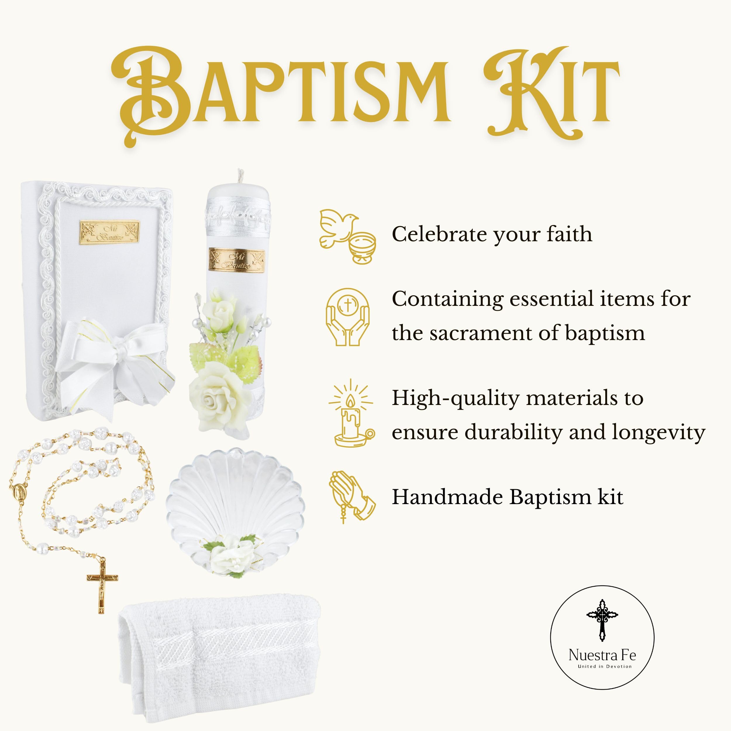 5 Pcs White Baptism Candle Set for Boys and Girls - Velas para bautizo - Vela de bautizo para niño - Vela para bautizo de niña - Catholic Baptism Candle Set Girl - Baptism kit Baptism Shell Bible