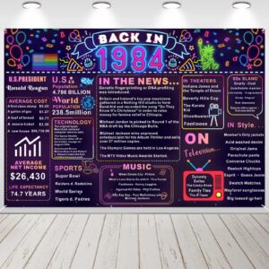 back in 1984 40th birthday decorations happy 40th birthday banner neon backdrop vintage birthday 40 years ago theme decor 40th gifts for man and woman 40th birthday party supplies