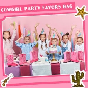 Mooliwe 16 Pcs Cowboy Cowgirl Boots Paper Bags Western Theme Party Favors Bags Wild West Girls Kraft Bags Bachelorette Party Theme Last Rodeo Party Supplies Cowgirl Party Favors (Pink)