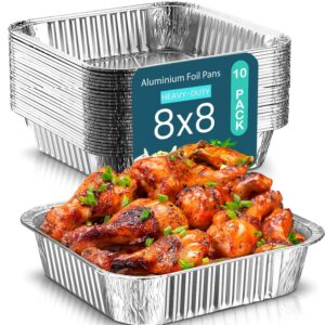 hogoware 10-pack 8x8 foil pans 40oz square aluminum baking pans heavy duty disposable oven trays for cake roasting casserole brownies bread pie large food containers portable cooking tin foil pans