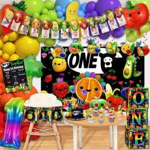 generic 124pcs fruit 1st birthday decorations, dancing fruit 1st birthday decorations fruit party decorations swirls banner cupcake topper backdrop fruit balloons arch set for baby