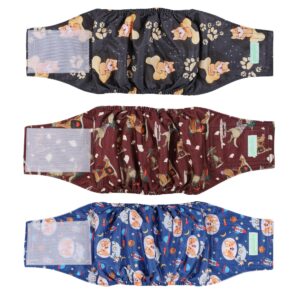 wegreeco washable male dog belly band (stylish pattern)- pack of 3 - washable male dog belly wrap, dog diapers male (funny dogs, medium)