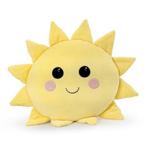 kinrex yellow sun plush – cheerful cuddly sun stuffed toy and pillow for kids, bright soft sun plushie, perfect for nursery and playroom decor, measures 22 inches