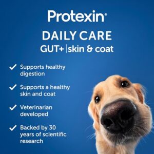 Protexin Daily Care Gut+ Skin & Coat, 60 postbiotic Dog Supplement Chews – Salmon and Sweet Potato Flavored