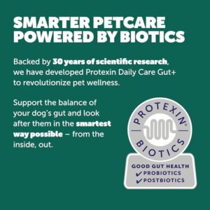 Protexin Daily Care Gut+ Digestive, 60 probiotic and postbiotic Dog Supplement Chews – Chicken and Carob Flavored