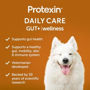 Protexin Daily Care Gut+ Wellness, 60 probiotic and postbiotic Dog Supplement Chews – Duck and Carrot Flavored