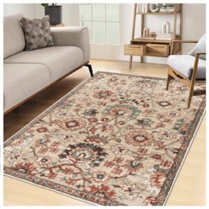 nevka washable area rug 1.7x2.6 - bedroom living room large indoor rugs soft oriental vintage rugs non-slip backing for farmhouse kitchen (1.7x2.6ft/20x31in/50x80cm beige/brown/multi)