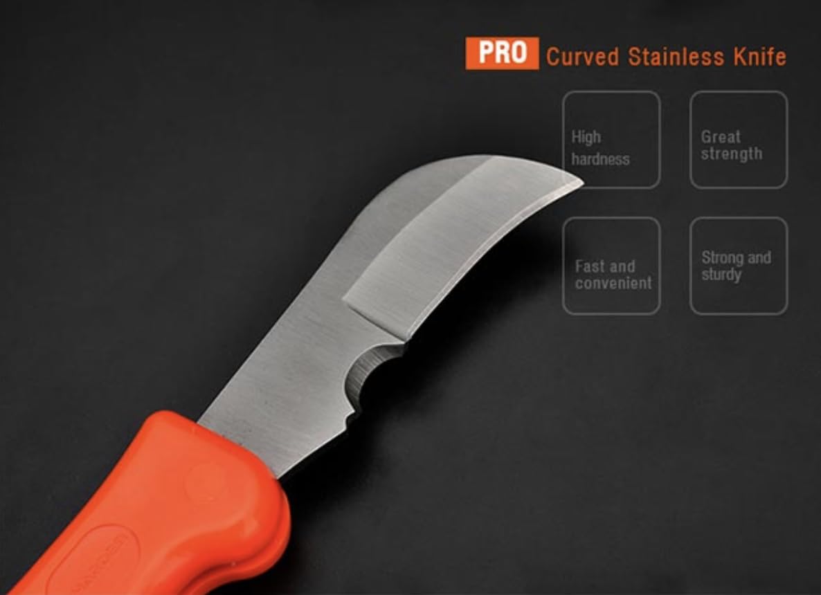 Edward Tools Electrician Curved Blade Knife - Lockback Folding Design Utility Knife - Stainless Steel Knife For Cable Stripping, Cutting Insulation, Cable Ties, Tape, Pulls Cuts, Splicing - Ergo Grip