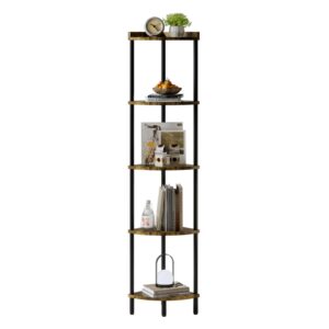 xiv 5 tier corner shelf stand, industrial 65" corner shelves display shelf, wood tall shelf plant stand, storage shelf for for bathroom, living room, kitchen, office