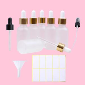 1 oz*6 eye dropper bottles set leakproof essential oils tincture bottle mini travel serum bottles suitable cosmetic sample container for serum oils, perfume (frosted white)