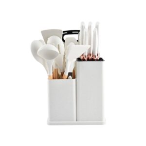 sv home & deco all-in-one 19-piece kitchen utensils and knives set: 14 cooking utensils + 5 essential kitchen knives for a complete culinary experience (white), small, n0516