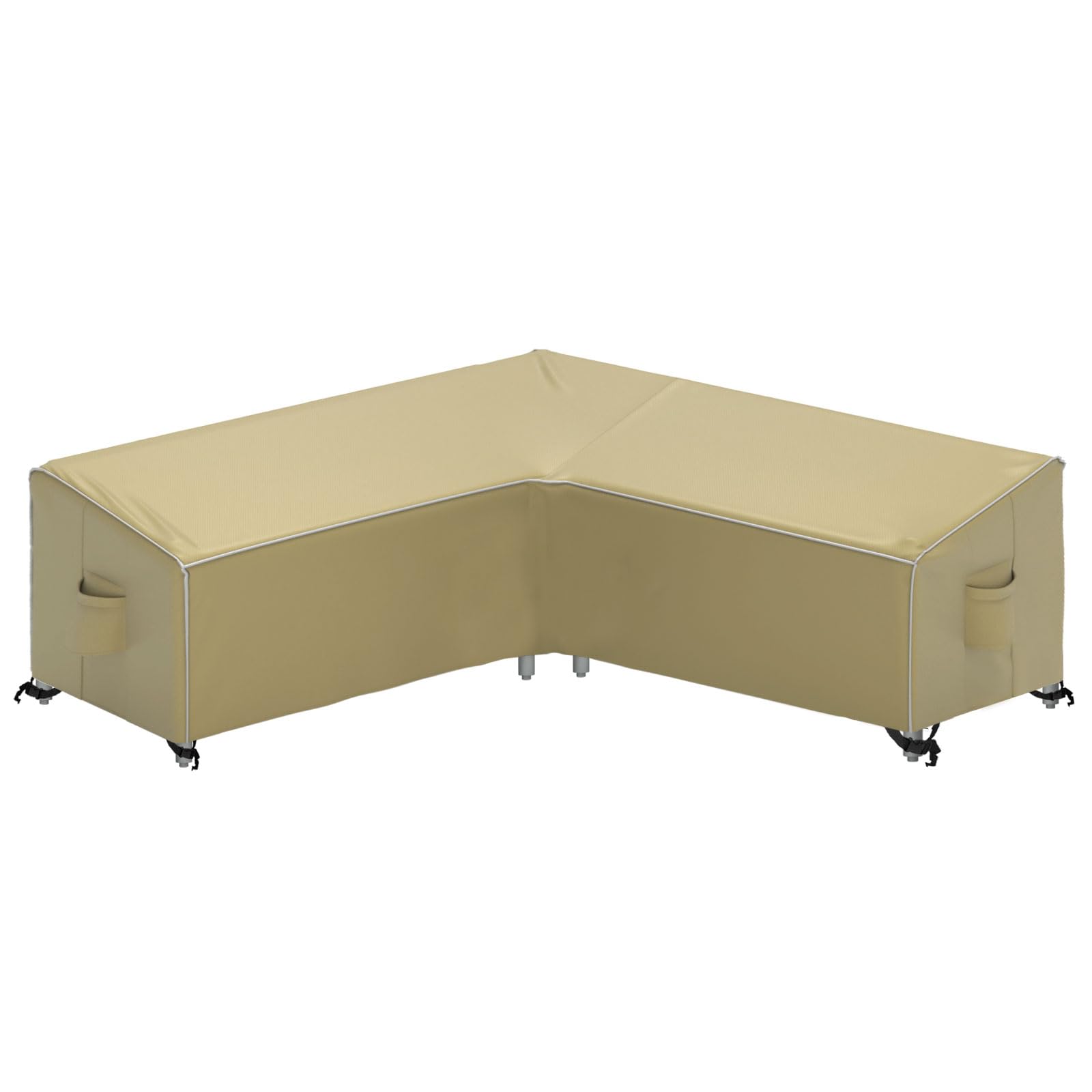 Velway Patio Sectional Sofa Cover V-Shaped Waterproof Super Windproof Sectional Couch Cover 85"x85" for Outdoor Garden Heavy-Duty UV Resistant Furniture Cover with 2 Air Vents Camel