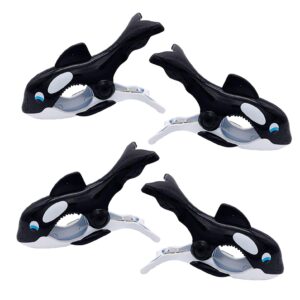 4 pieces towel clips for chairs cruise beach towel clips beach chair clips dolphin flamingo whale watermelon (4 pieces)