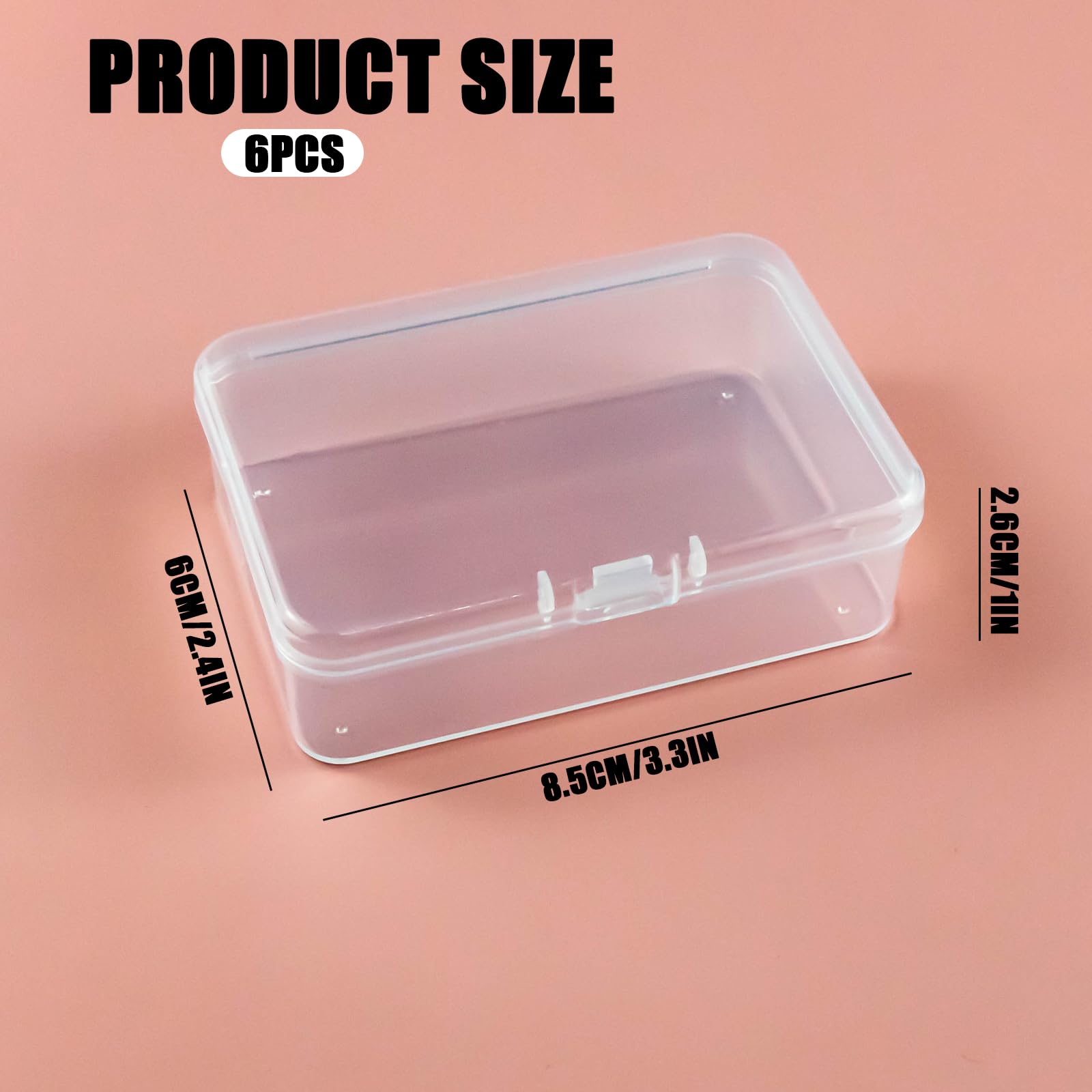 6 Mini Clear Plastic Storage Boxes with Lids Clear Rectangular Boxes Small Clear Containers for Small Items Such as Brooches Earrings Candy and Other Handmade Accessories Storage, 3.3 X 2.4 X 1 Inch