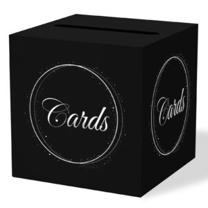 wnink black silver card box with gold foil design, gift cards receiving box for graduations, birthdays party, wedding receptions, bridal & baby showers, retirements, anniversaries