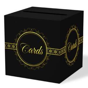 wnink black card box with gold foil design, gift cards receiving box for birthdays party, wedding receptions, bridal & baby showers, graduations, retirements, anniversaries