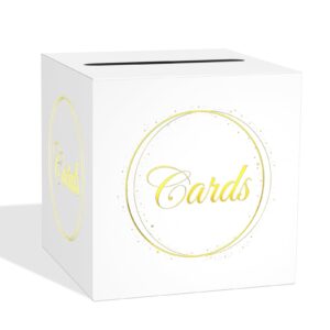 white card box for party, 8.7" circle gold foil design gift cards receiving box holder for wedding, bridal shower, graduation, birthday, retirement, baby shower, anniversaries party decorations