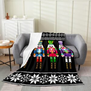 erosebridal nutcracker blanket twin 60x80 inch, retro xmas throw blanket for kids young, colorful scandinavian christmas snowflakes fleece blanket, black white winter bed blanket