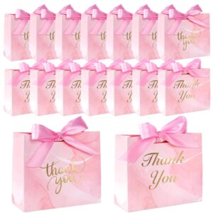 shindel 16pcs small thank you gift bags, mini party favor bags pink candy bags treat boxes paper gift bags with bow ribbon for wedding bridal baby shower birthday party