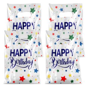 hxezoc 50 pieces birthday candy bags happy birthday goodie bag plastic treat bags gift wrap with handles favor bags for birthday party decoration supplies (white)