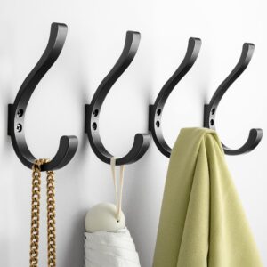 jockcaras large wall hooks for hanging coat/backpack - 5.4'' huge 40lbs heavy duty hanger wall mount screw in, for towel, closet, robe, bag, outdoor, black 4 pack