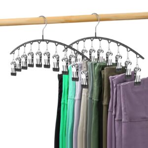 2 pack skirt pants hangers with clips space saving, legging organizer for closet hanging with 10 clips hold 20 leggings shorts jeans skirts, black