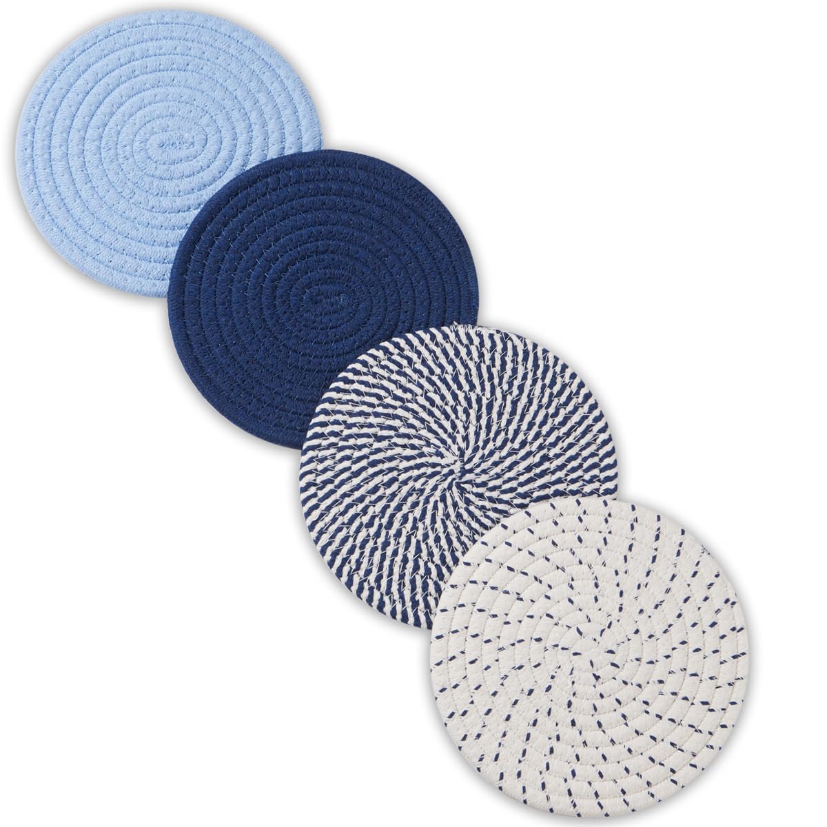 Trivets for Hot Dishes,7.3" Resistant Pot Holders for Kitchen,Kitchen Essentials,Farmhouse Kitchen Decor,Blue Hot Plate Mats,Non-Slip Cotton Material,Blue Kitchen Accessories (Blue)