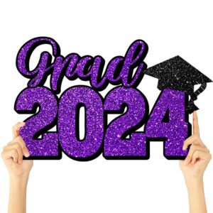 gpwxyyy purple graduation sign graduation photo booth prop party decorations class of 2024 wood cutout sign graduation wooden sign decor for grad 2024 graduation party decorations