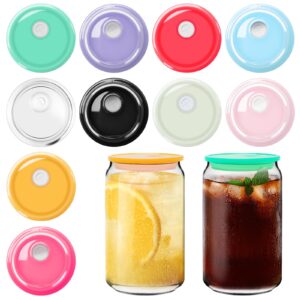 wiwaplex 10 pcs acrylic lids for 16 oz glass cups with lids and straws hole, colored glass can tumbler replacement lids spill proof reusable for beer can drinking glasses tumbler cup