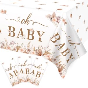 lopeastar 3pcs boho baby shower decorations tablecloths, bohemian pampas grass floral oh baby table cloths, 58 x 108 inch large rectangular boho table covers party supplies for girls kids