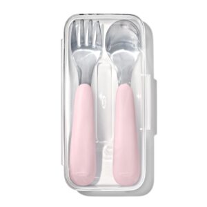 oxo tot on-the-go fork and spoon set - blossom