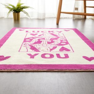 RoomTalks Cute Pink Small Bedroom Rugs Aesthetic Modern Y2K Preppy Dorm College Rug, Ultra Thin Indoor Doormat, 2x3 Small Area Rugs Non Slip Washable, Retro Funky Throw Rugs for Bathroom Living Room